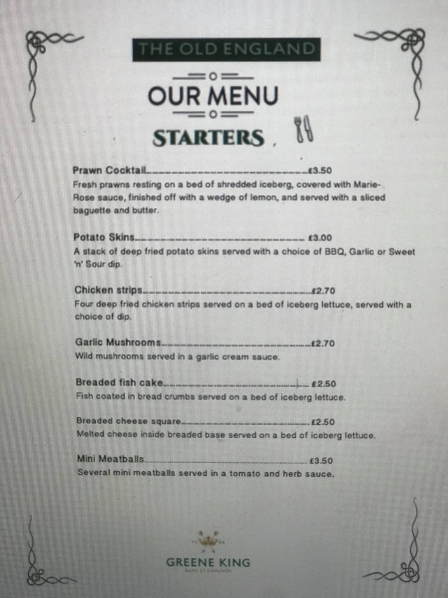Menu at The Old England pub & bar, Chester-le-Street