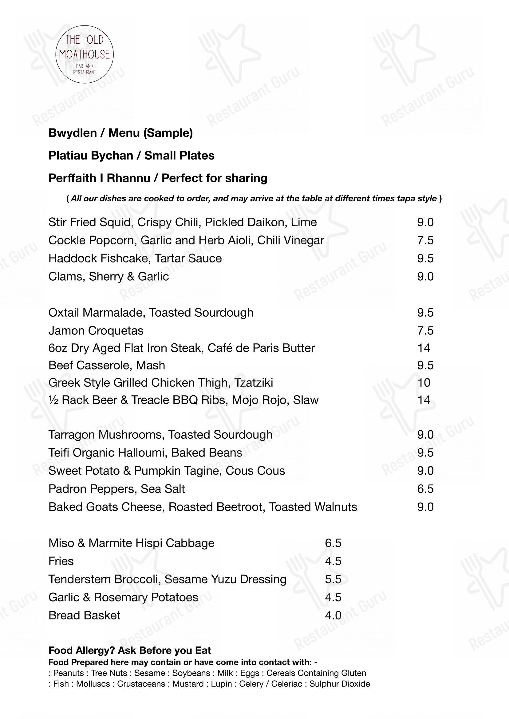 Menu at The Old Moathouse pub & bar, Kidwelly