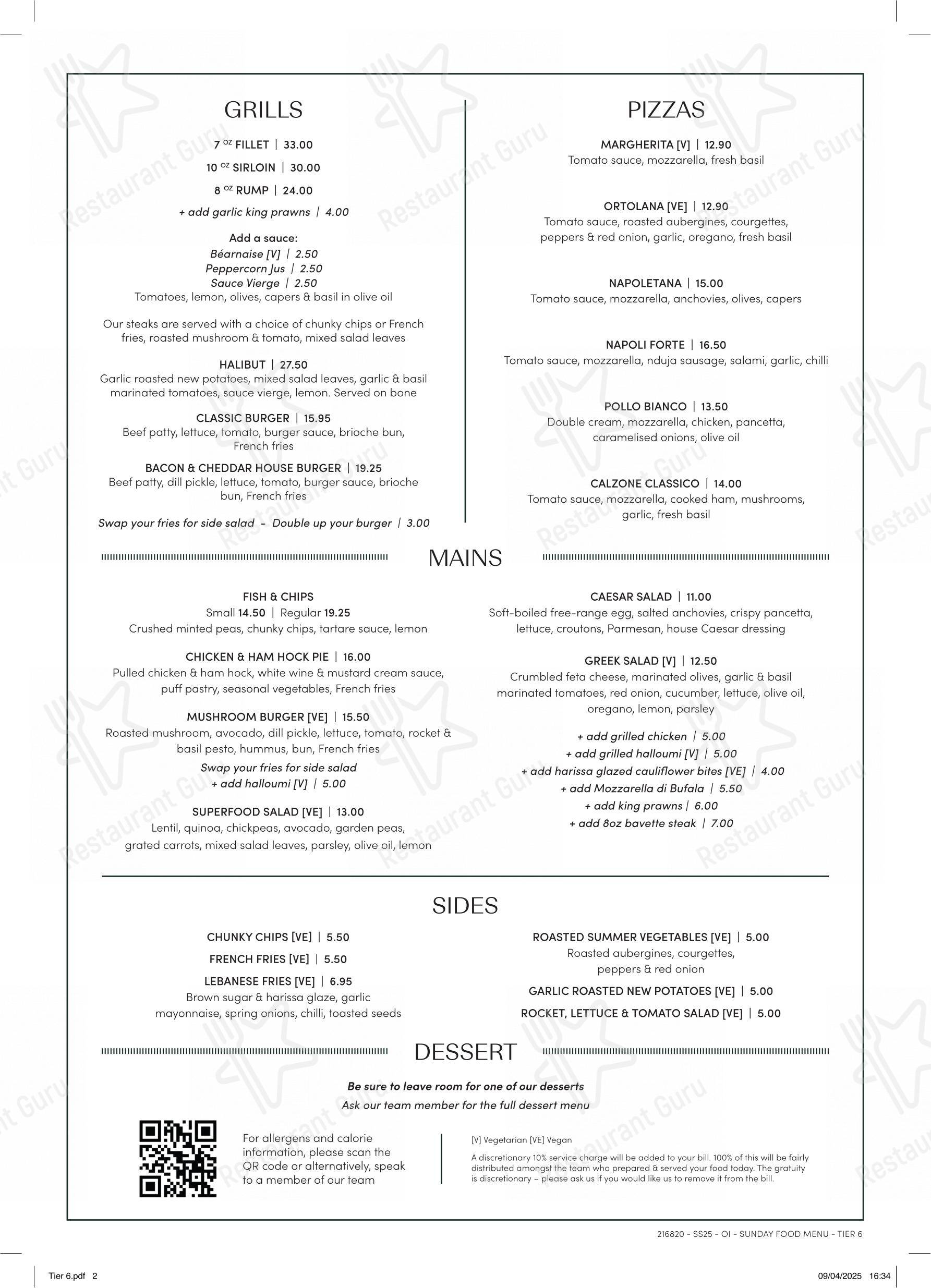 Menu at The Old Post Office pub & bar, Wallingford