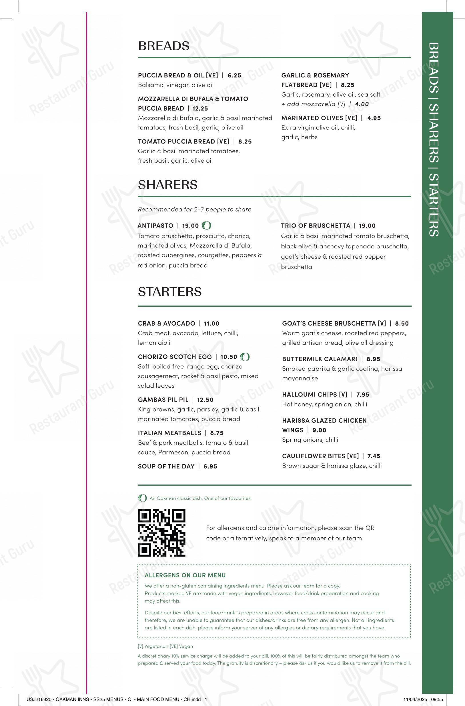Menu at The Old Post Office pub & bar, Wallingford
