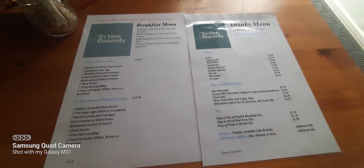 Menu at The Old Tannery / Yr Hen Danerdy cafe, Llanrwst