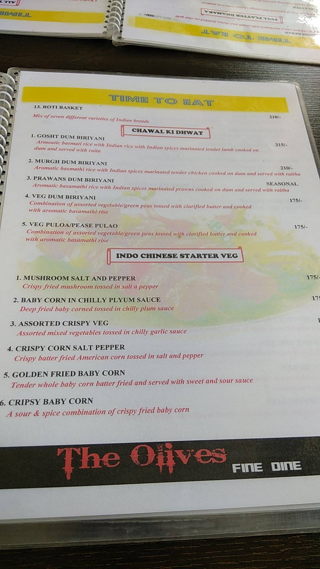 Menu at The Olives Fine Dine Restaurant, India