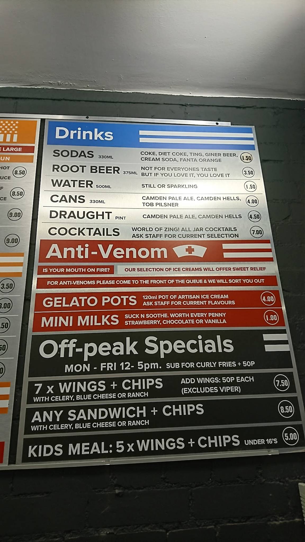 Carta del restaurante The Orange Buffalo, Londres, 46 Mitcham Rd