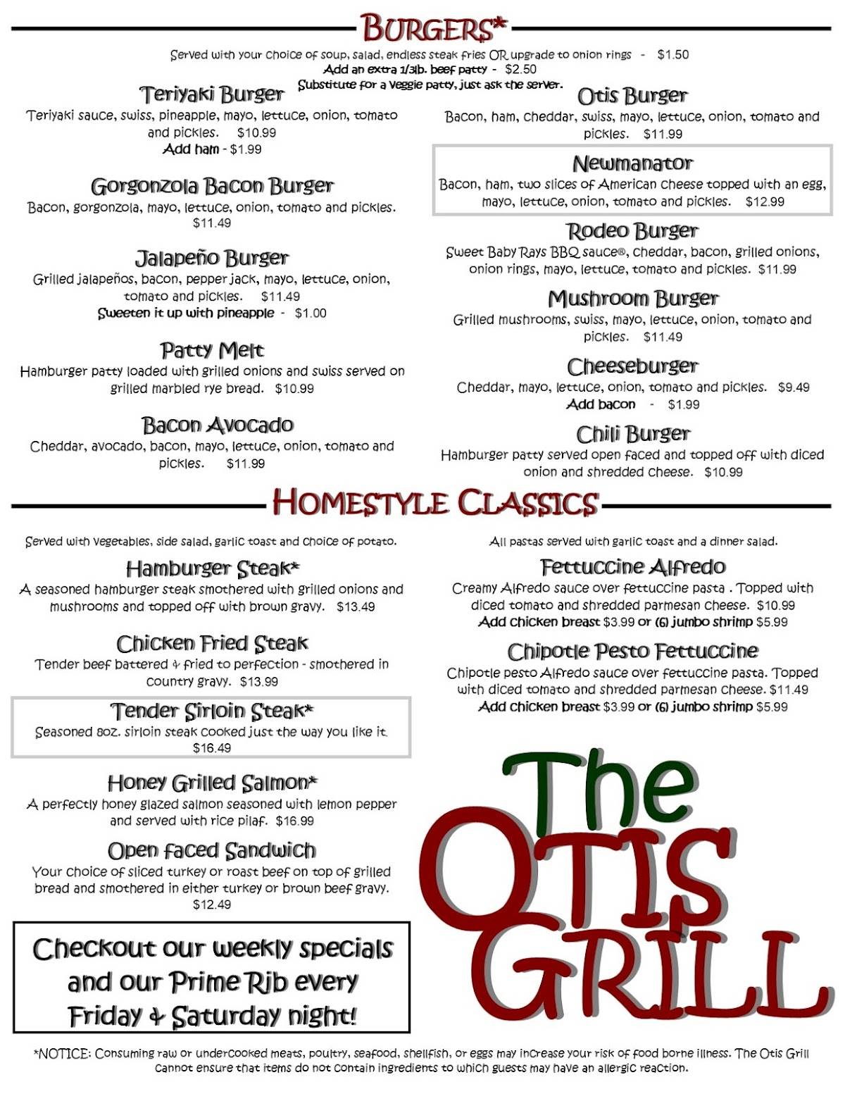 Menu at The Otis Restaurant, Otis Orchards-East Farms