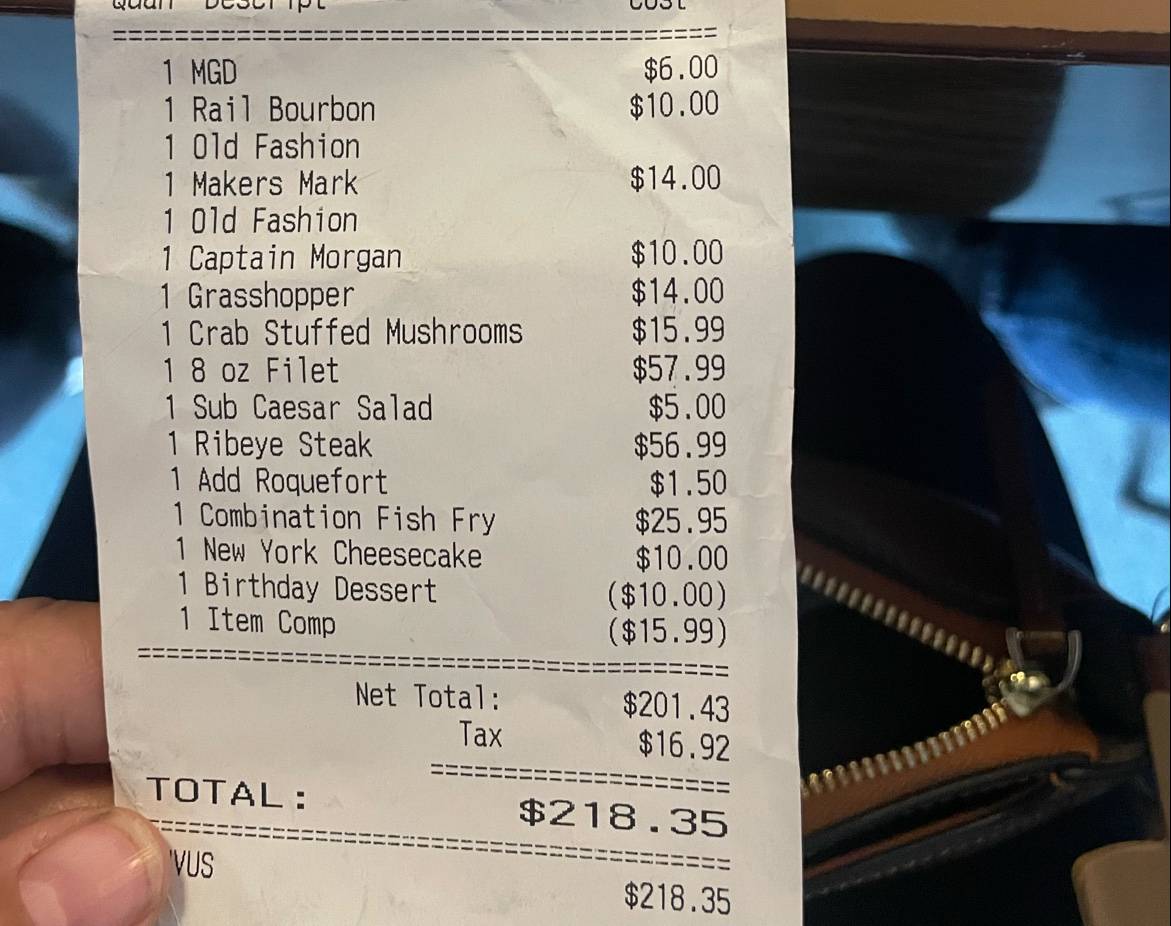 Menu at The Packing House steakhouse, Milwaukee