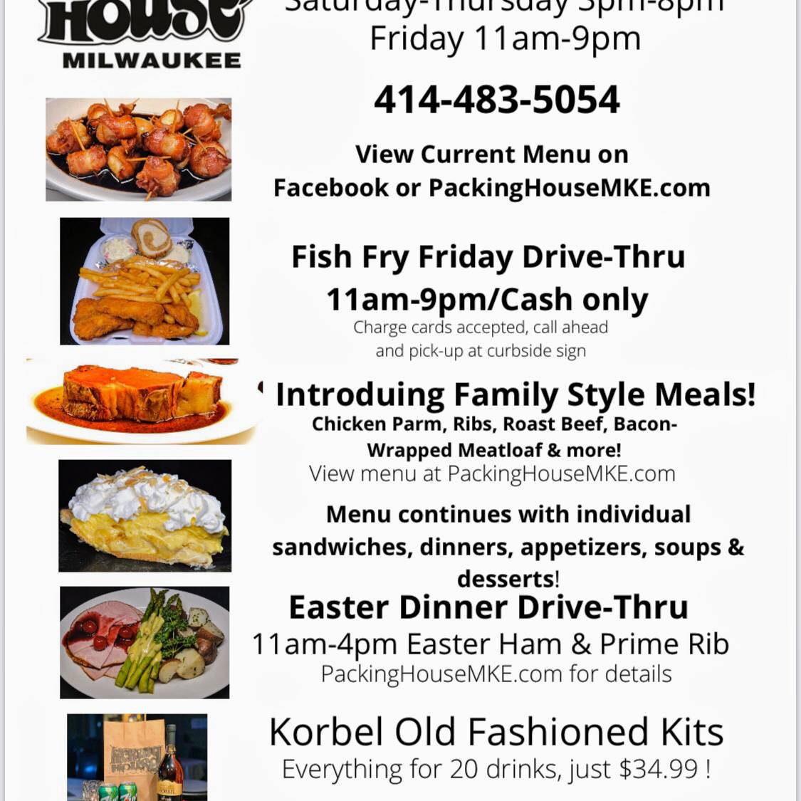 Menu at The Packing House steakhouse, Milwaukee