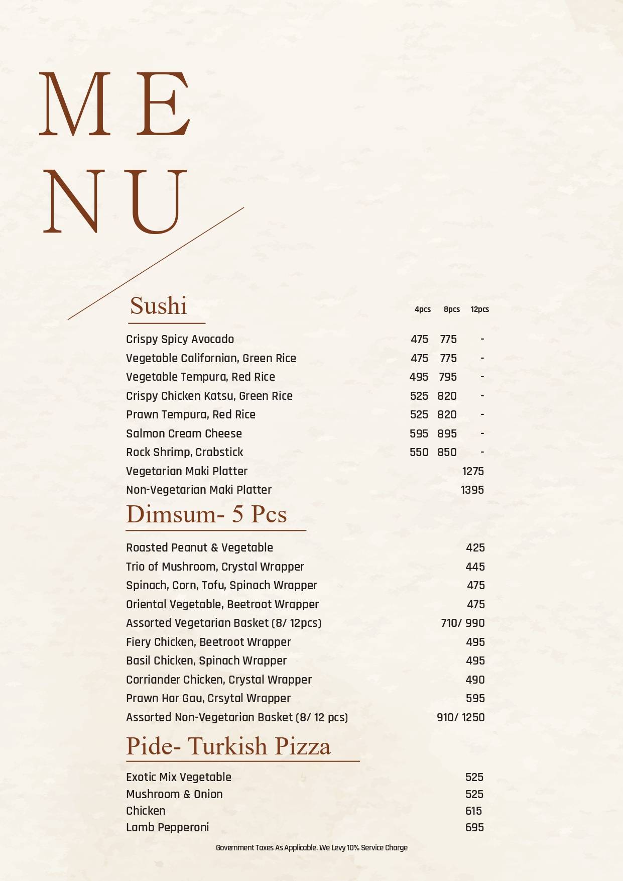 Menu at Palm Burj, Agra