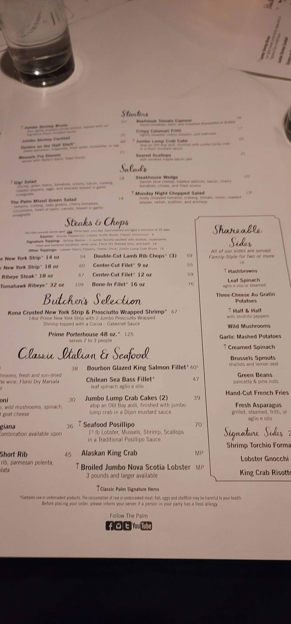 Menu at The Palm - Chicago steakhouse, Chicago, 323 E Wacker Dr