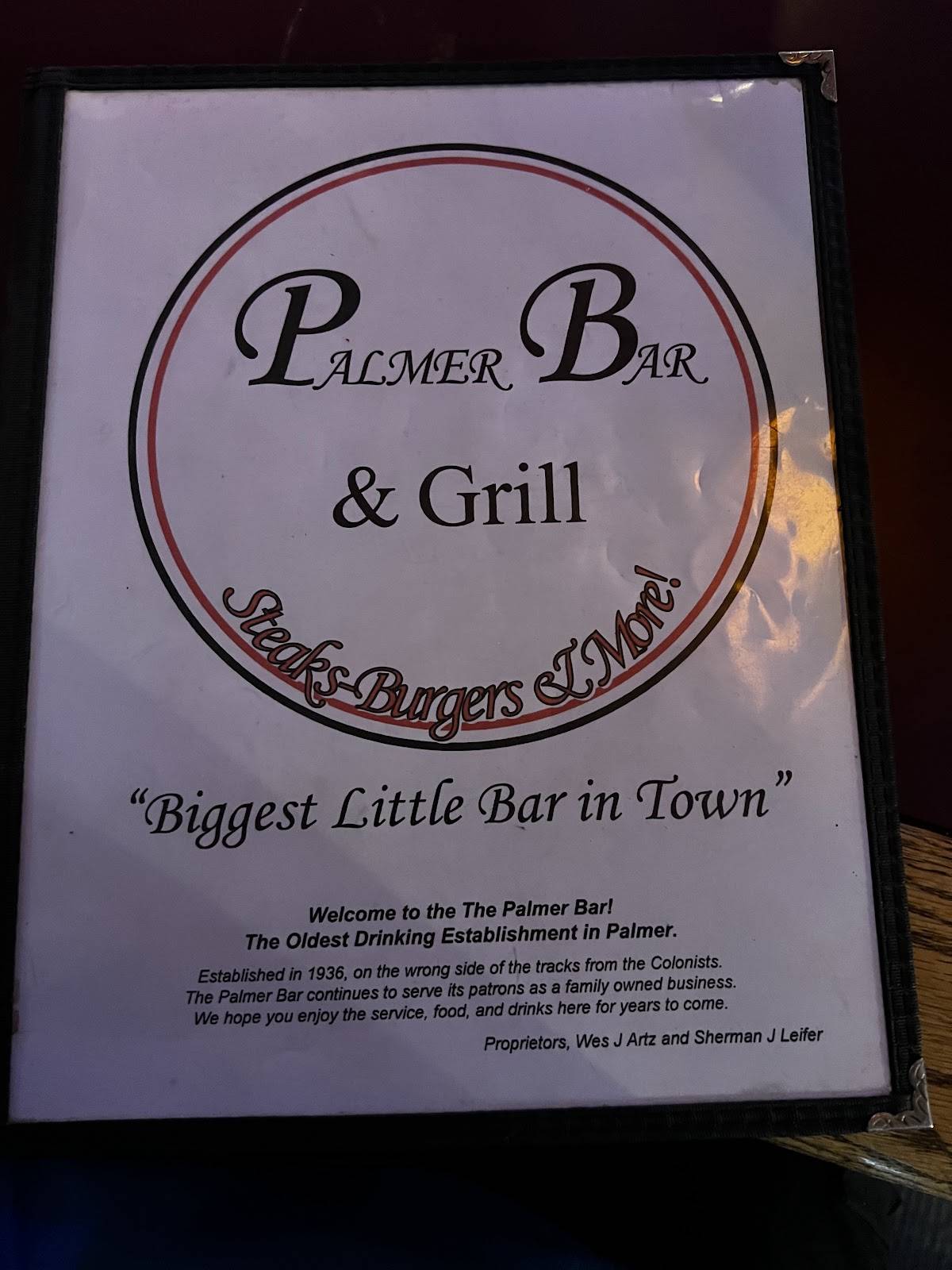 Menu at The Palmer Bar and Grill, Palmer