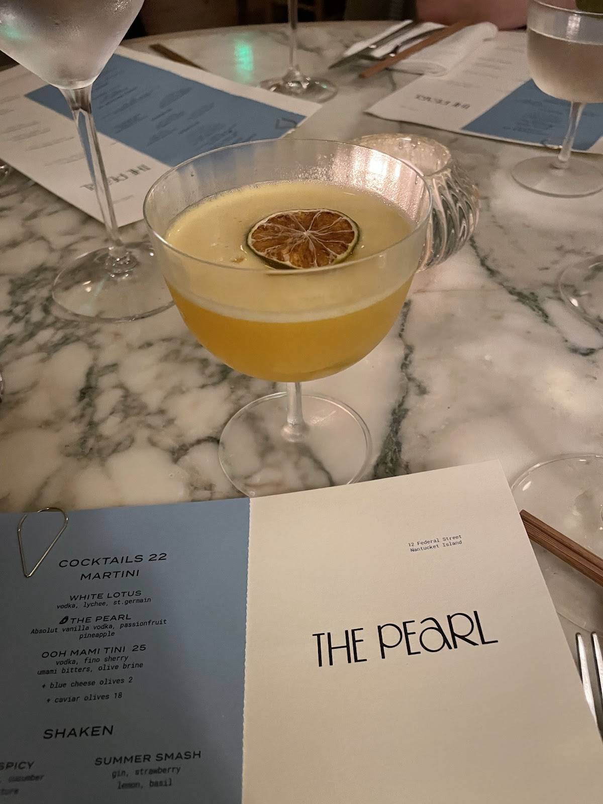 Menu at The Pearl restaurant, Nantucket