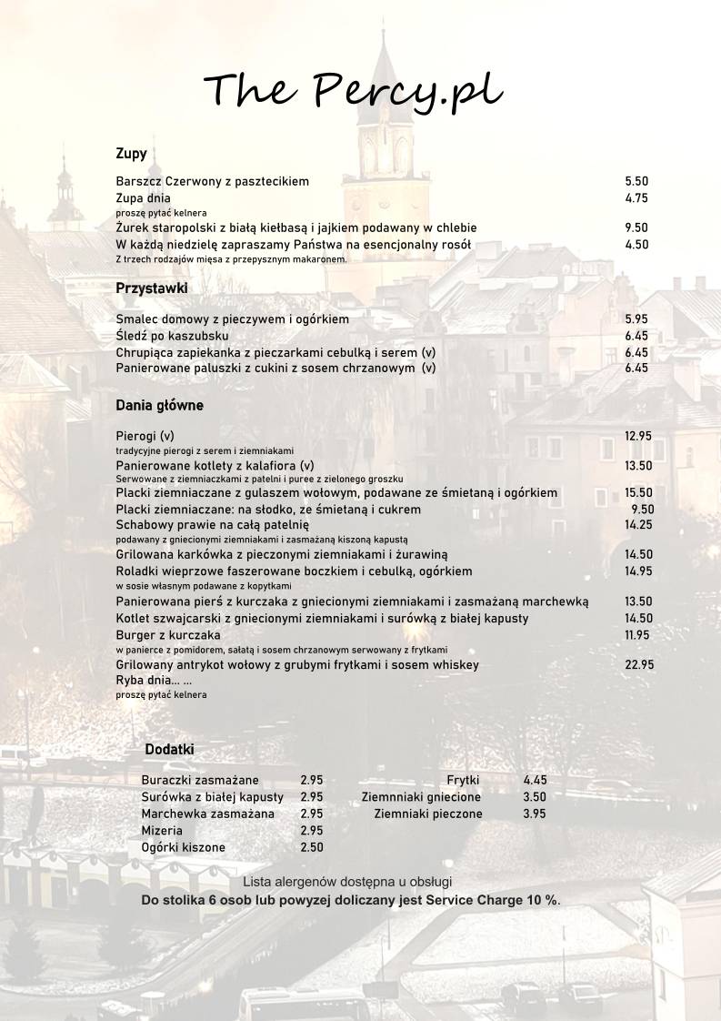 Menu at The Percy restaurant, Edinburgh