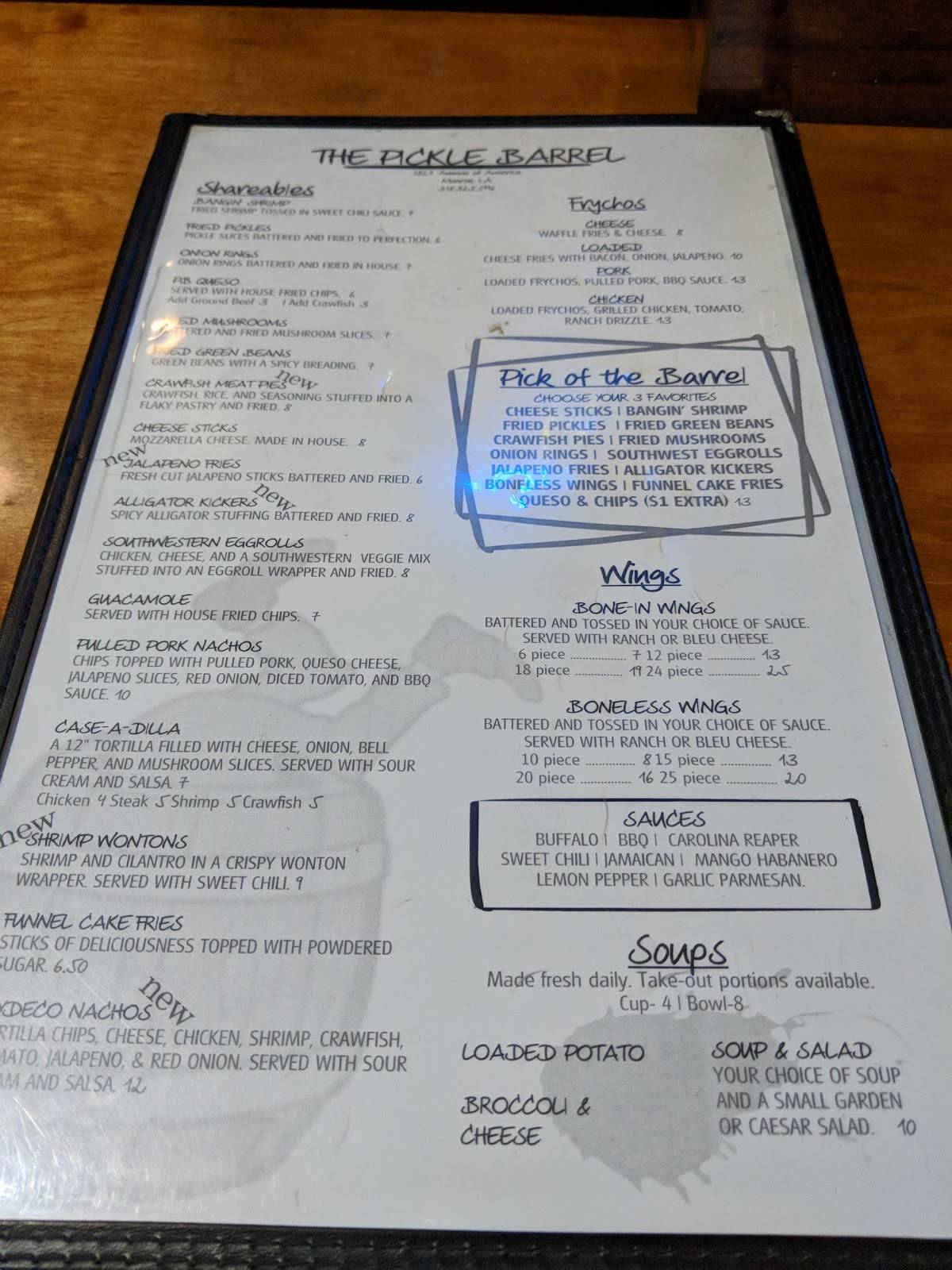 Menu at The Pickle Barrel, Monroe