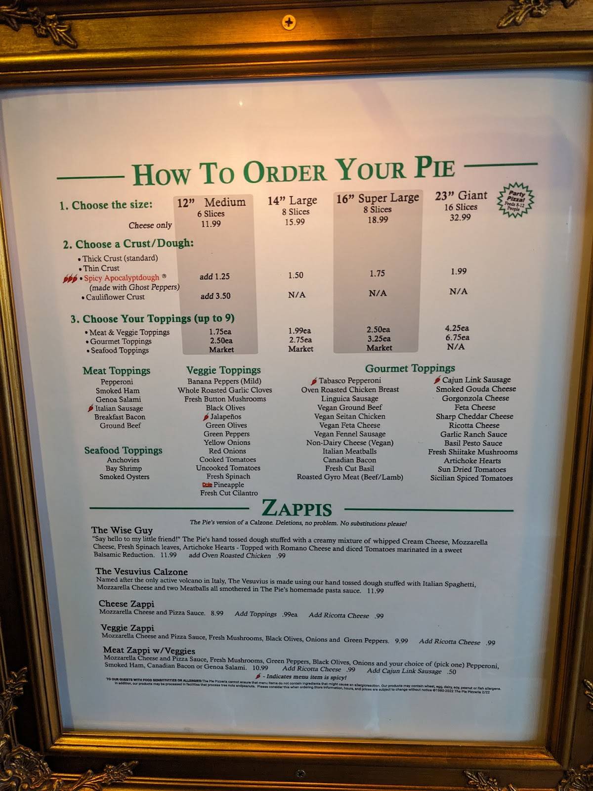 Menu at The Pie Pizzeria - Ogden, Ogden, 4300 Harrison Blvd #12