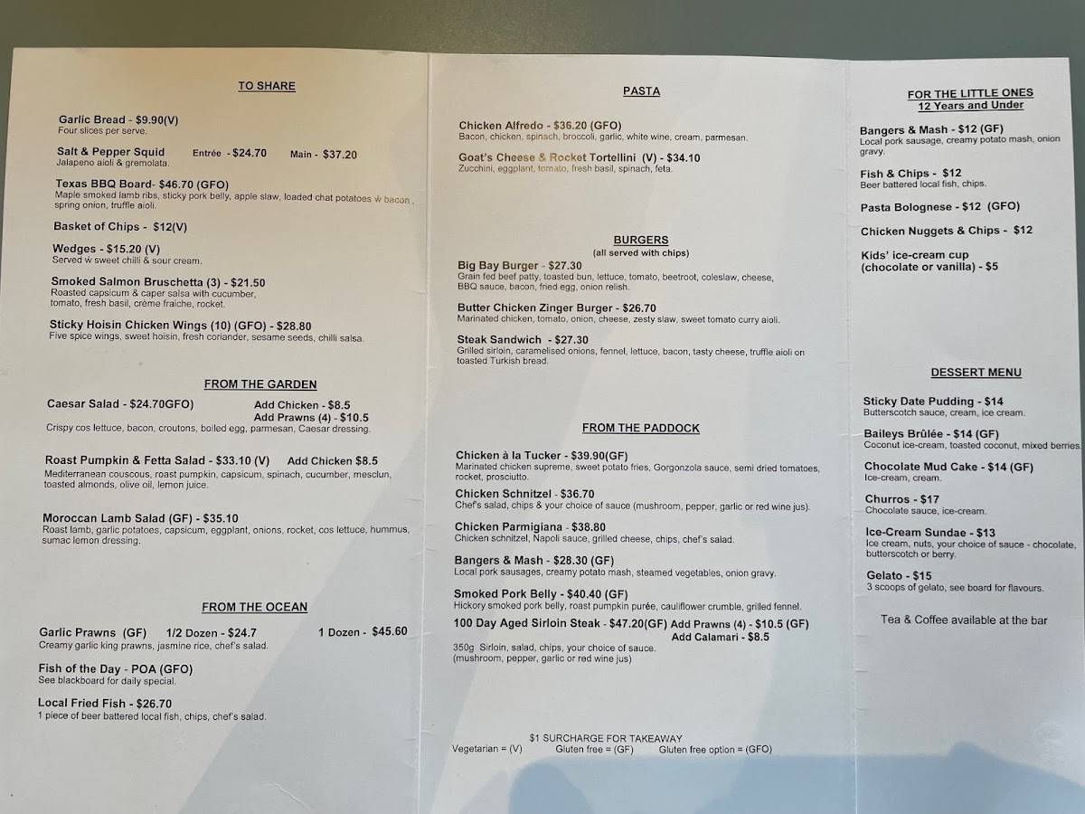 Menu at The Pier Hotel pub & bar, Esperance, 47 The Esplanade