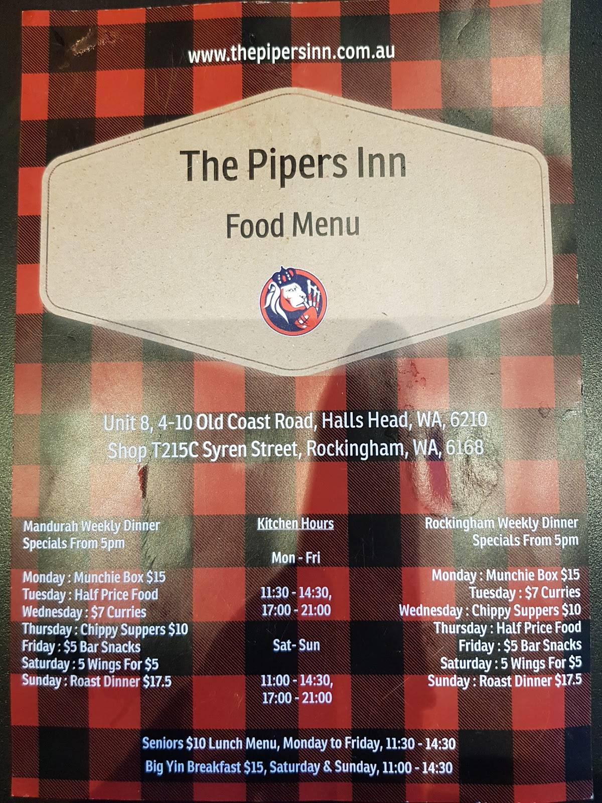 Menu at The Pipers Inn pub & bar, Rockingham