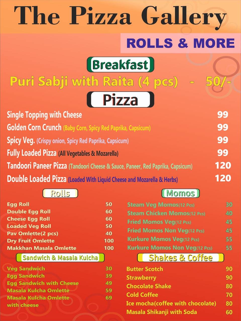 Menu at The Pizza Gallery Roll & More, Gurugram
