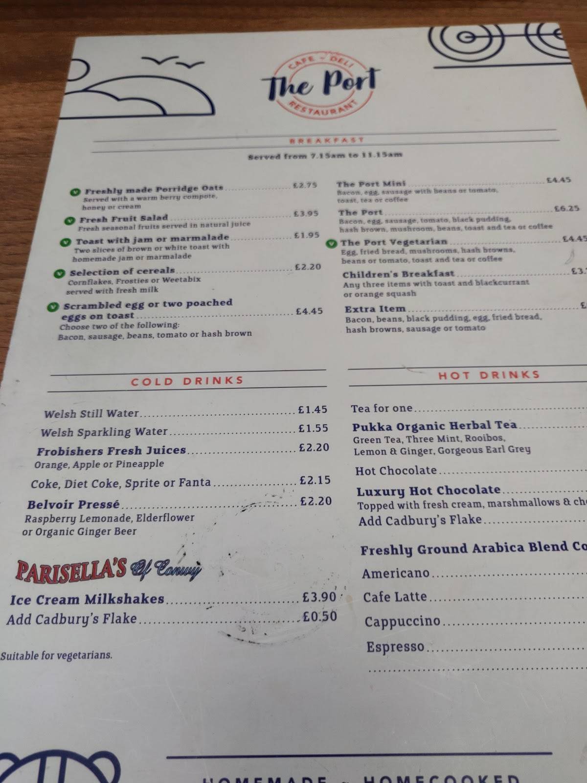 Menu at The Port Cafe Deli & Restaurant, Porthmadog