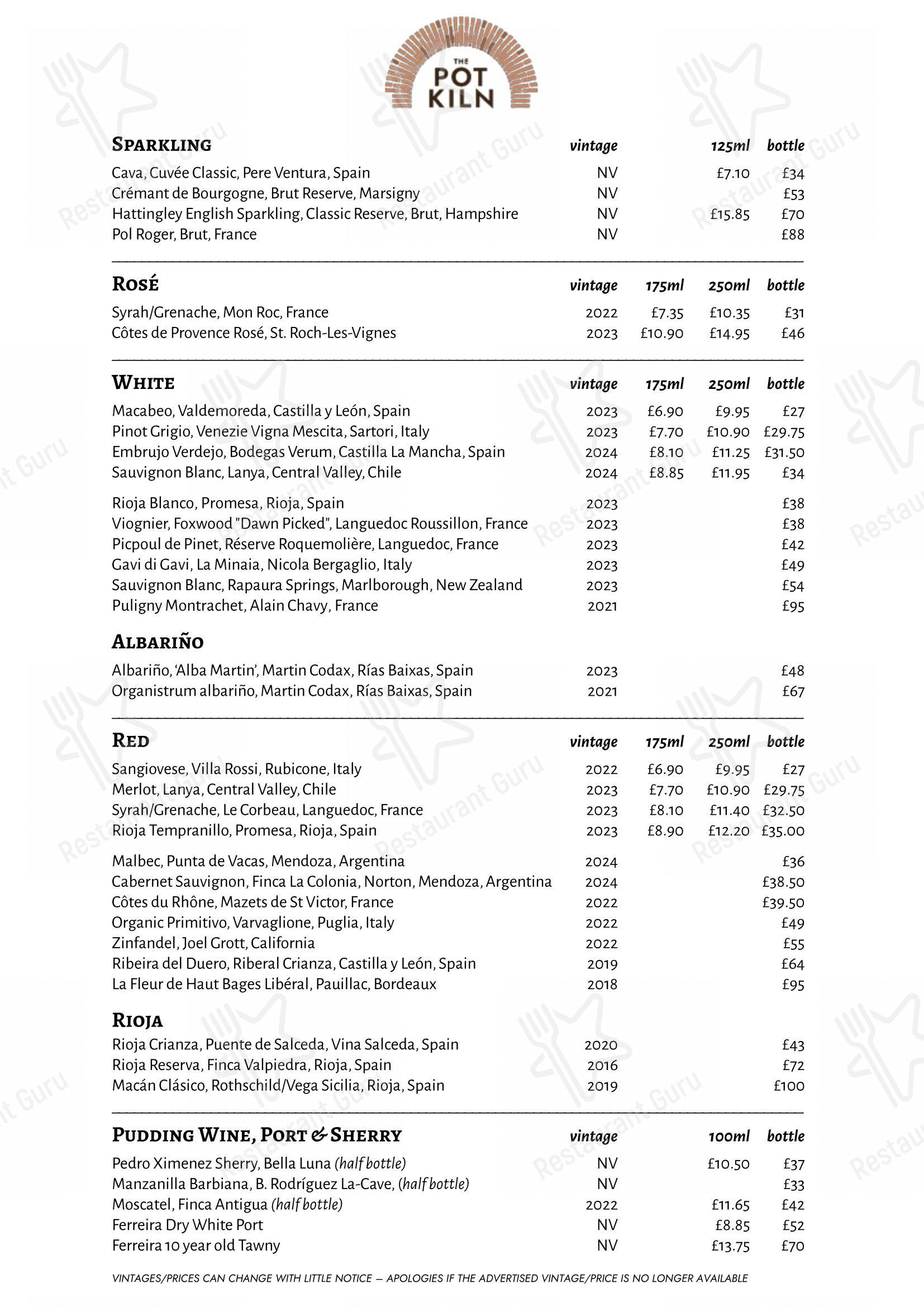 Menu at The Pot Kiln pub & bar, Thatcham, Chapel Ln