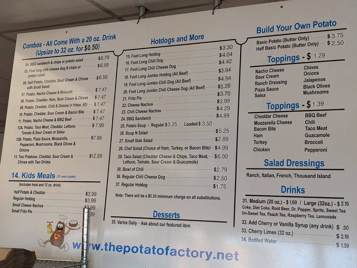 Menu at The Potato Factory fast food, Amarillo, S Western St