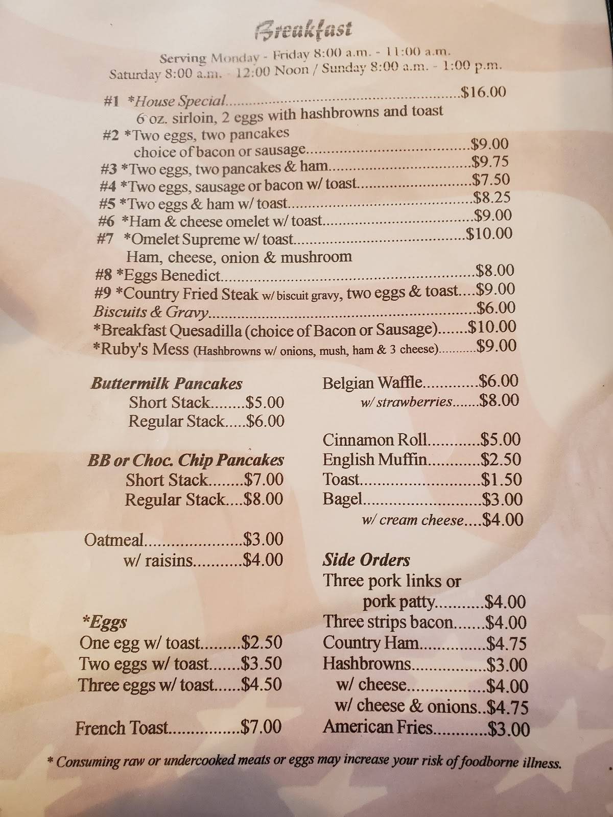 Menu at The Prime Bar and Family Dining, Trego