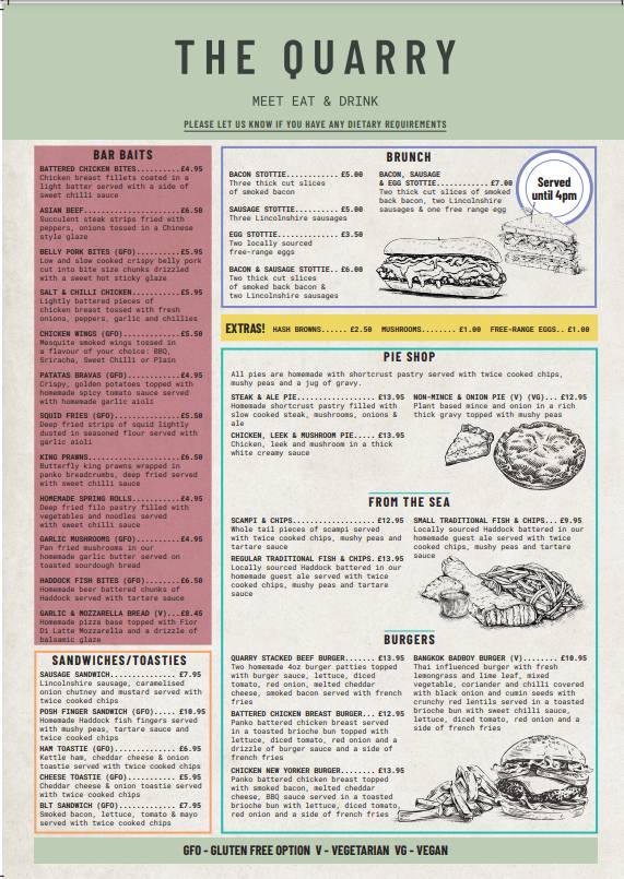 Menu at The Quarry Inn pub & bar, Whitley Bay