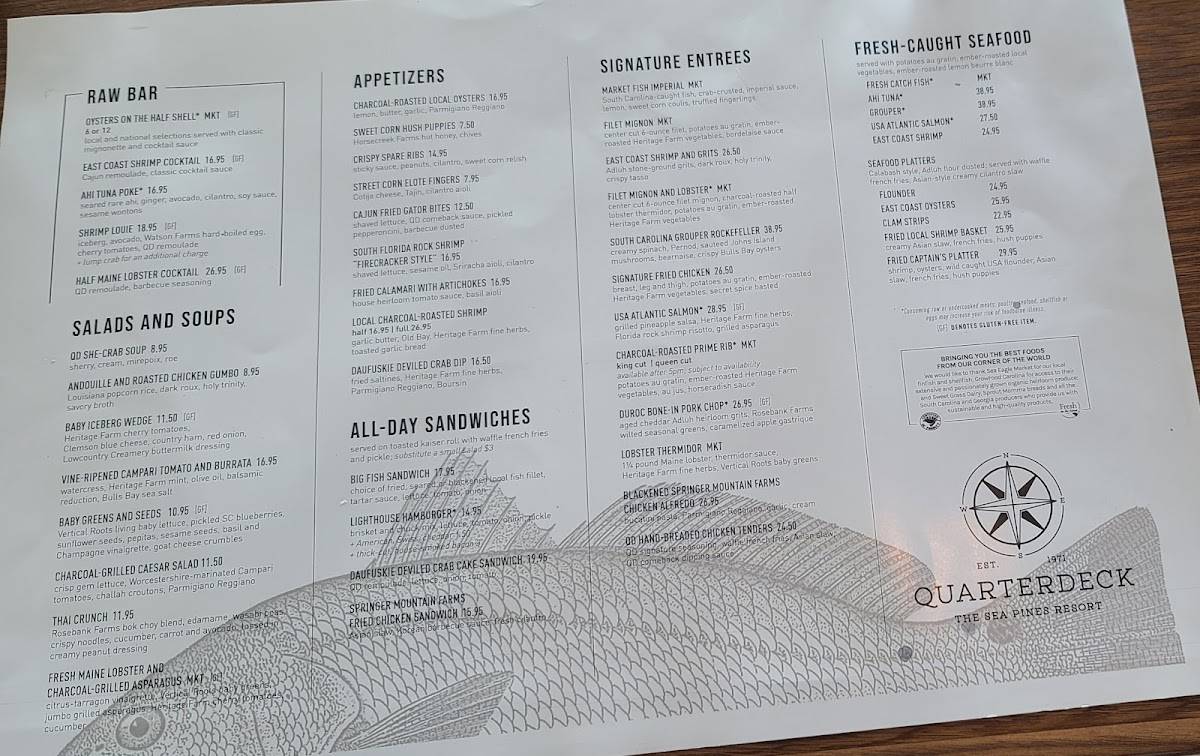 Menu at Quarterdeck restaurant, Hilton Head Island, 160 Lighthouse Rd