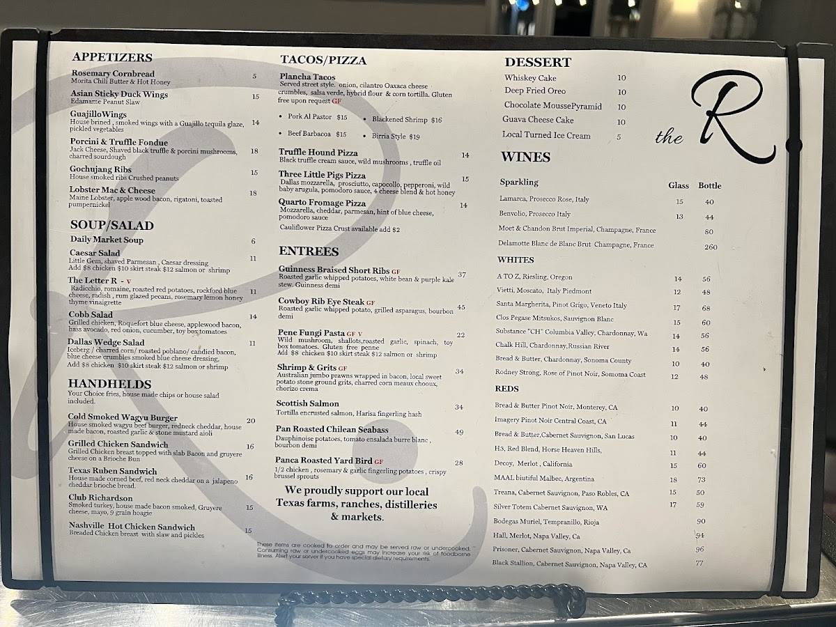 Menu at The R at Renaissance Richardson pub & bar, Richardson