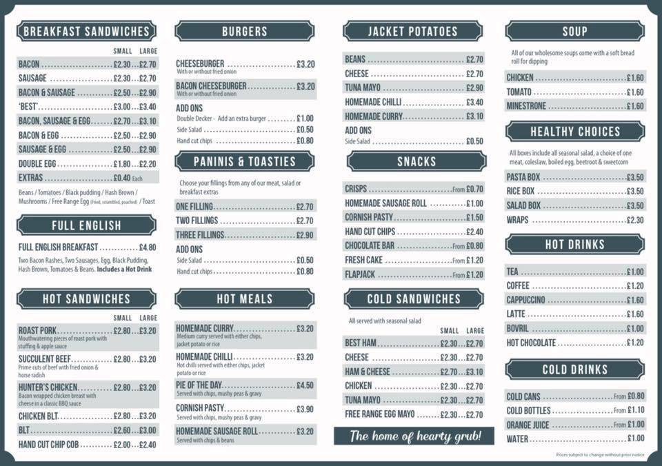 Menu at The Railside Cafe, Alfreton