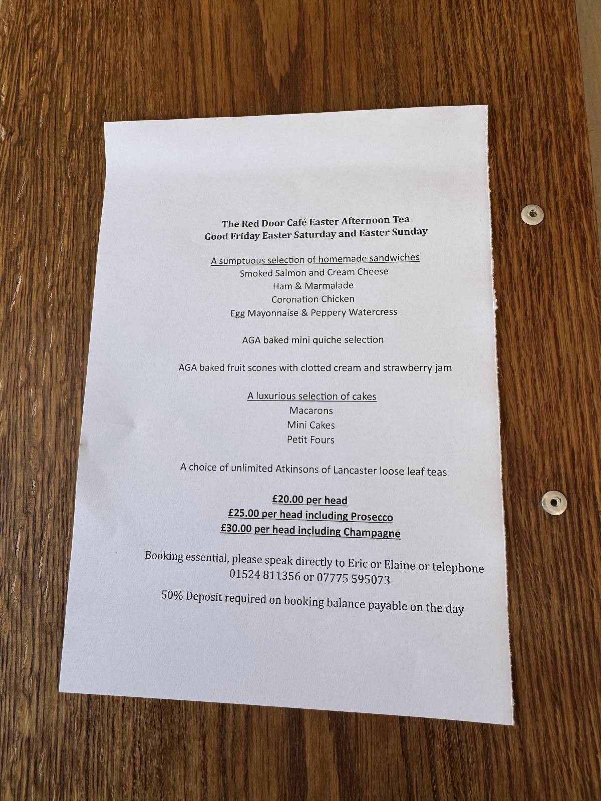 Menu at The Red Door Café Halton cafe, Lancaster