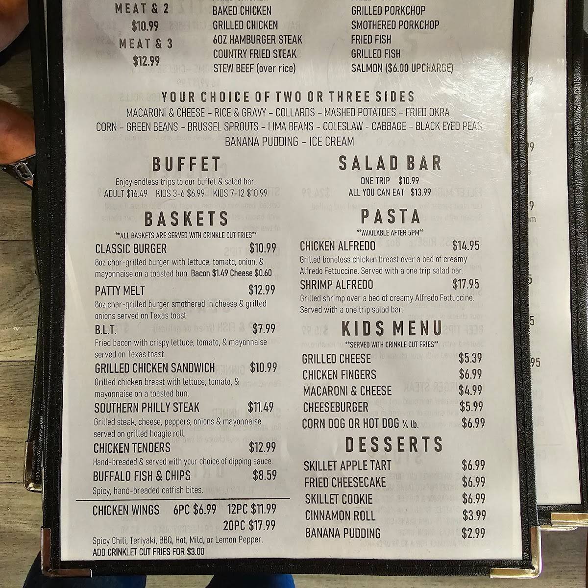 Menu at The Restaurant at Second Mill Bar and Lounge, Sumter