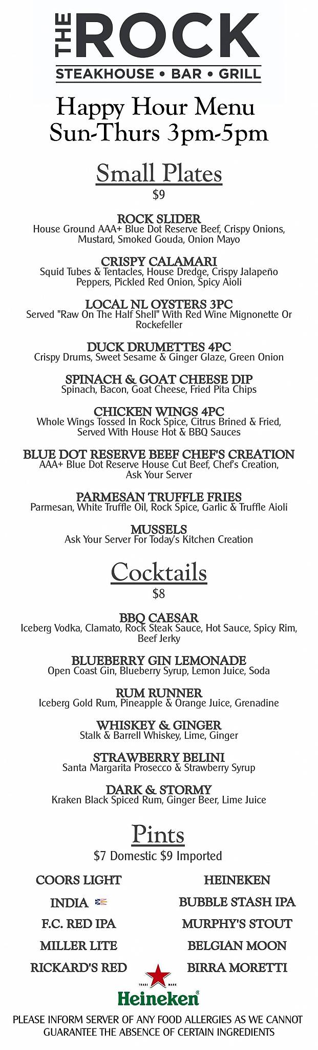 Menu at The Rock Steakhouse Bar & Grill, St. John's