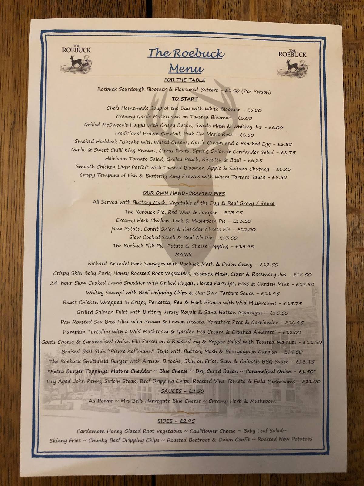 Menu at The Roebuck Pub, Otley, 1 Roebuck Ln