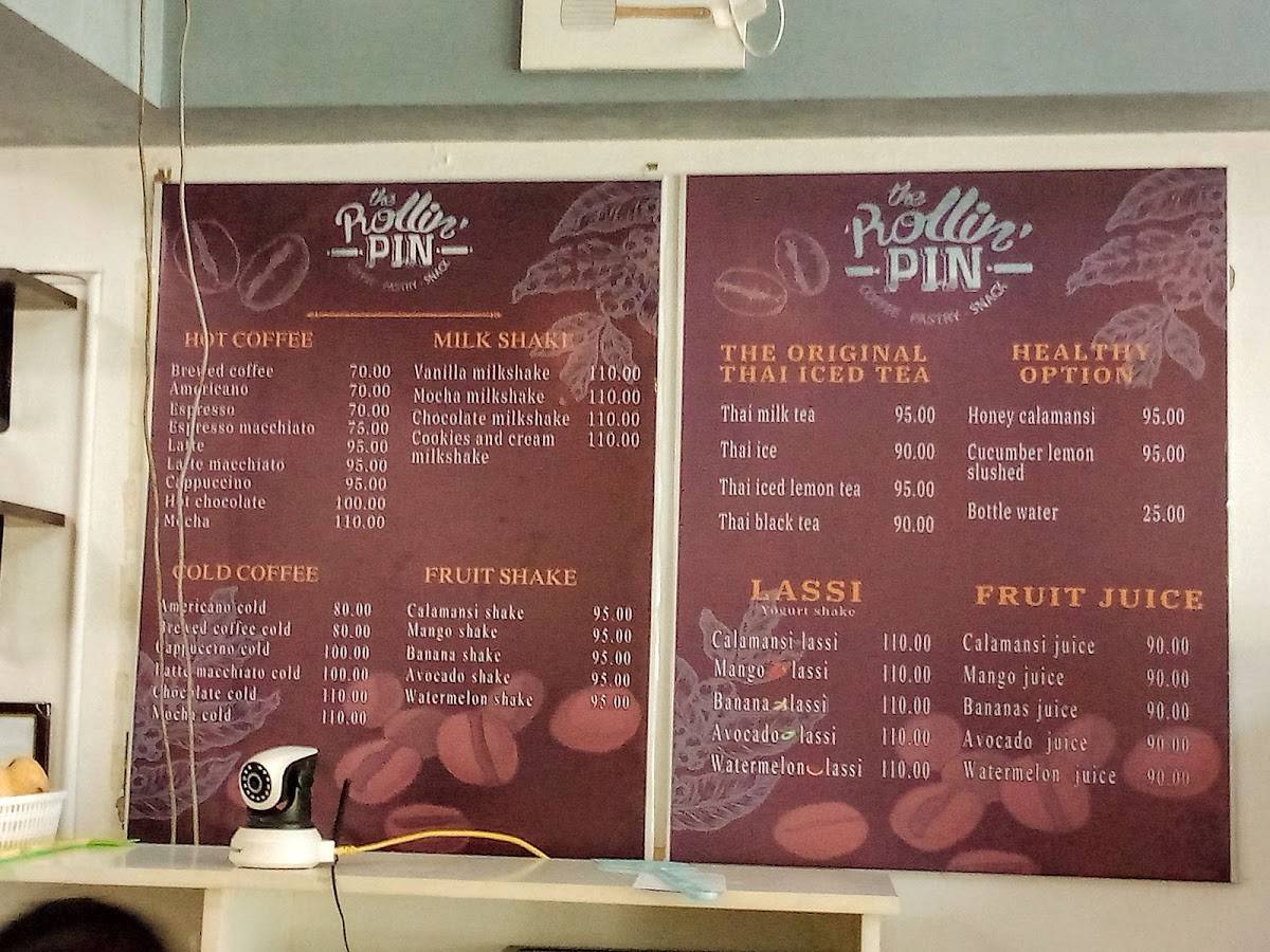 Menu at The Rollin' Pin cafe, Dumaguete, 24 Katada Street