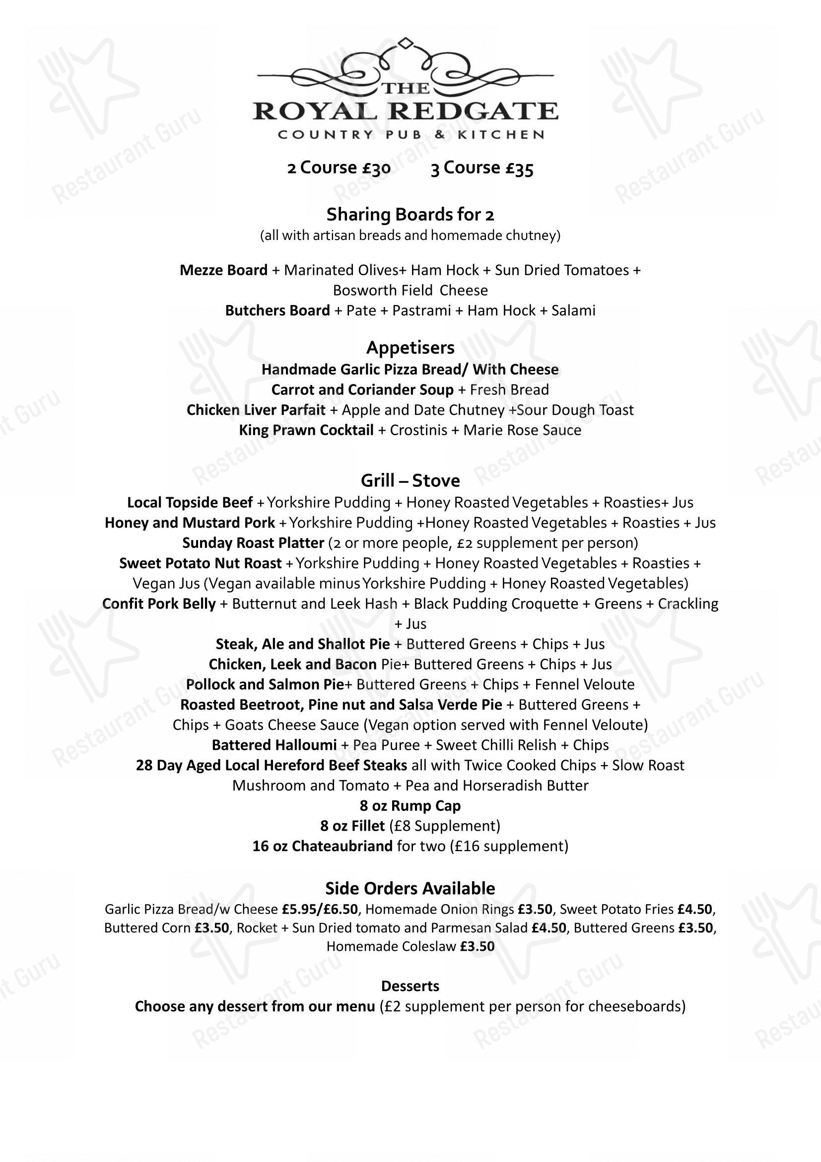 Menu at The Royal Redgate pub & bar, Nuneaton, Watling St