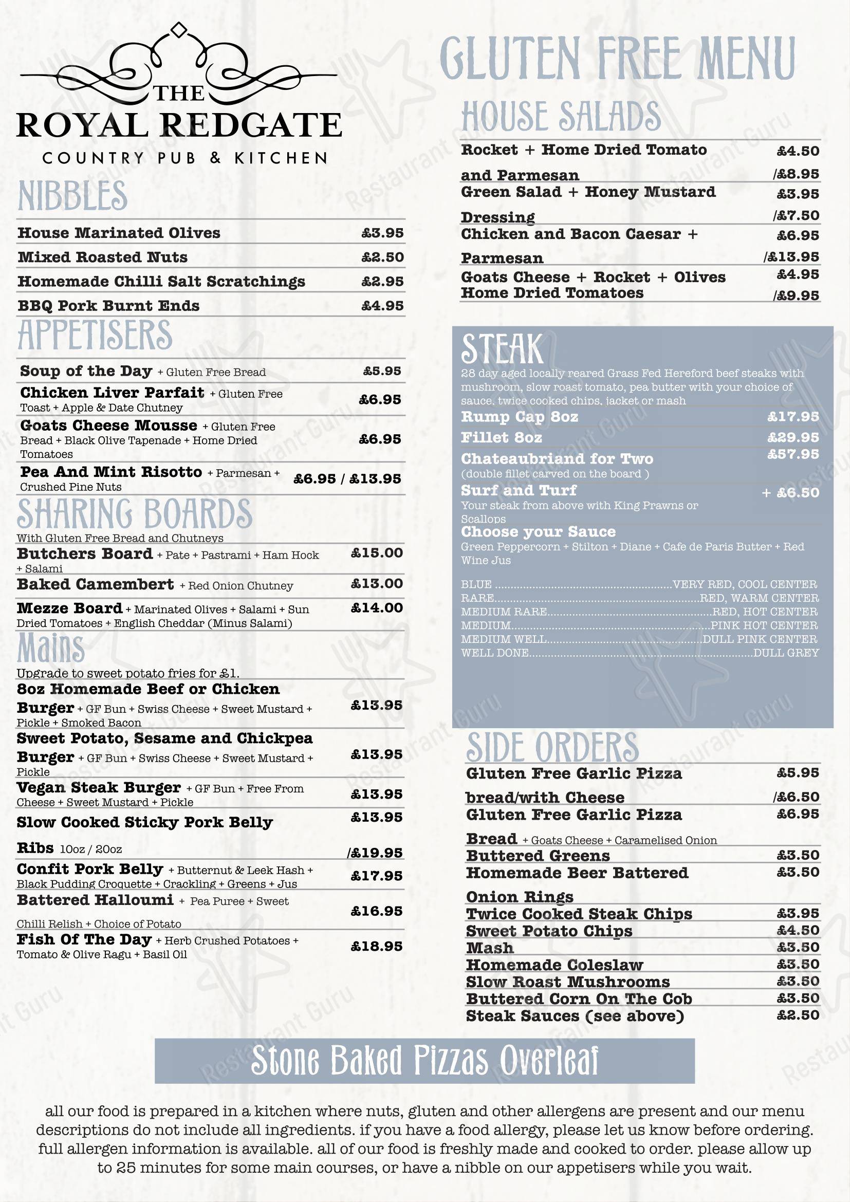 Menu at The Royal Redgate pub & bar, Nuneaton, Watling St