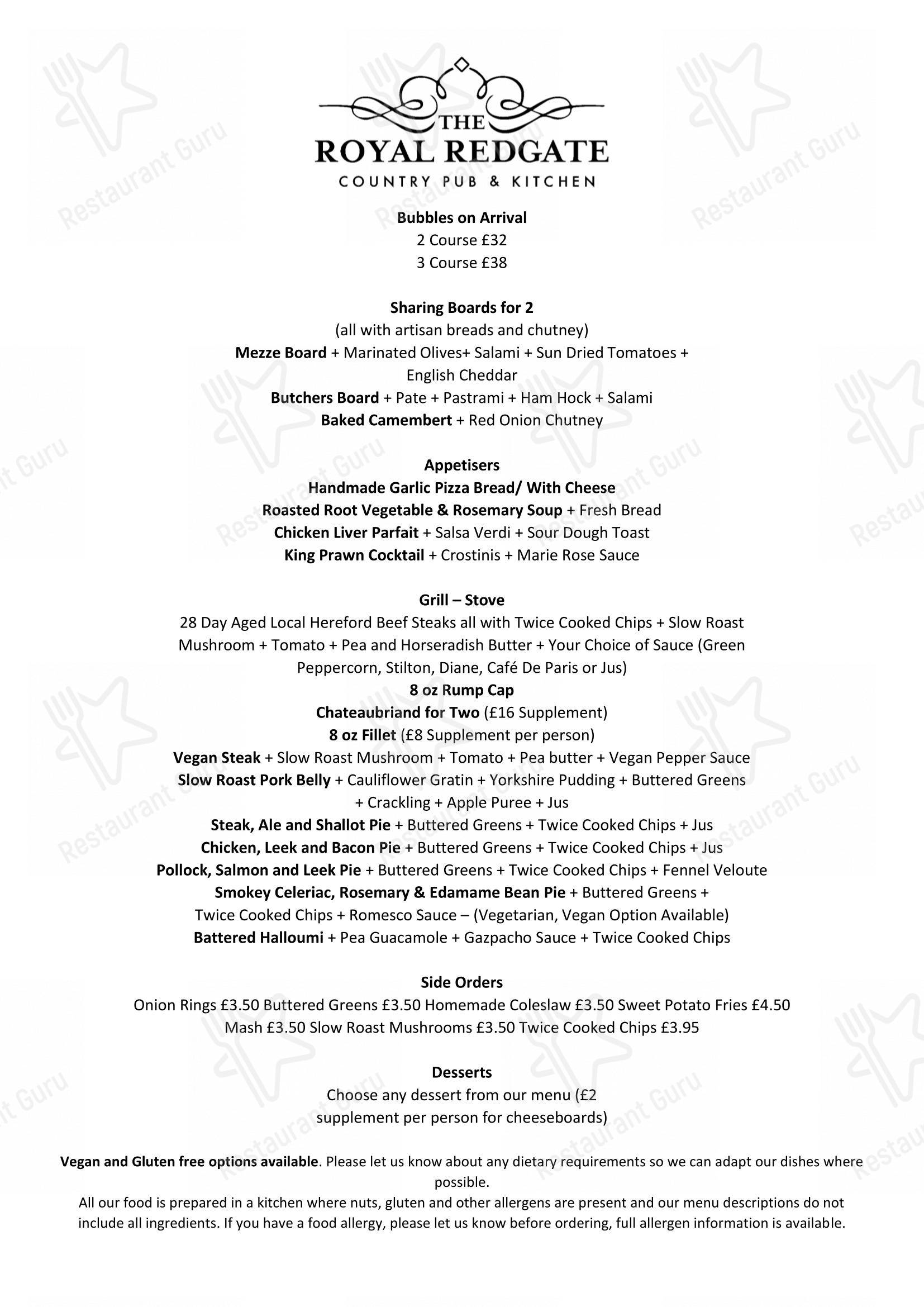 Menu at The Royal Redgate pub & bar, Nuneaton, Watling St