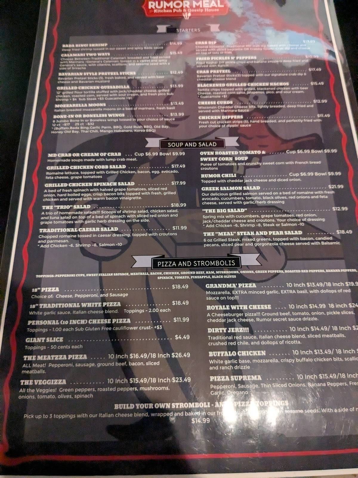 Menu at The Rumor Meal pub & bar, Lake Shore