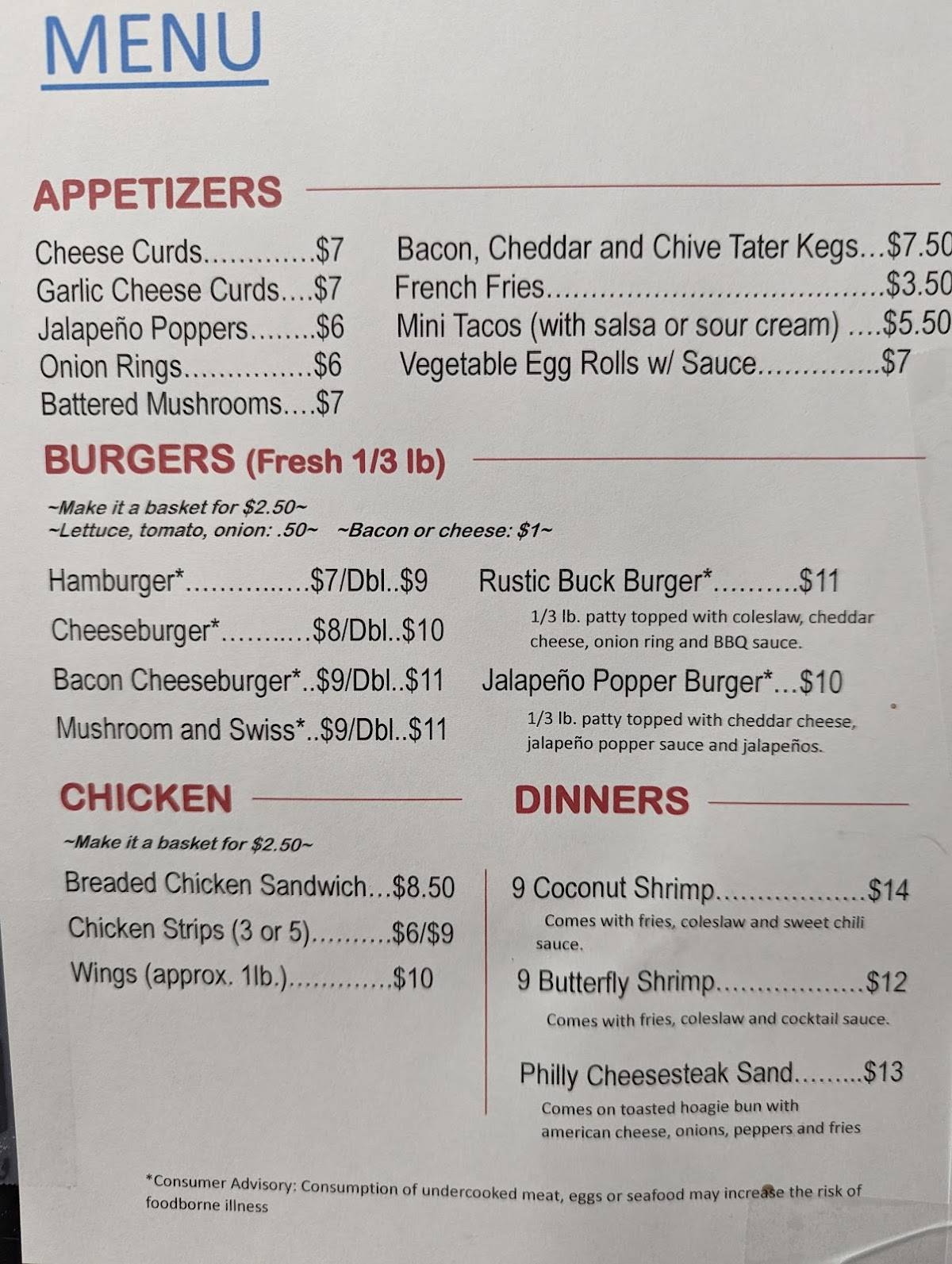 Menu at The Rustic Buck Bar and Grill, USA