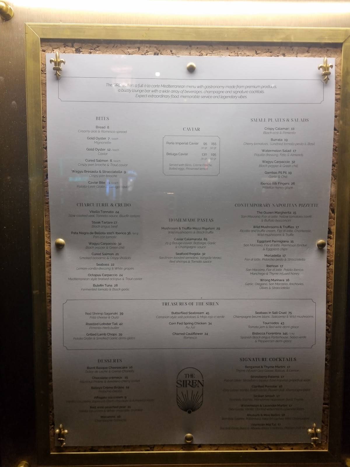 Menu at The SIREN Restaurant & Bar, Amsterdam