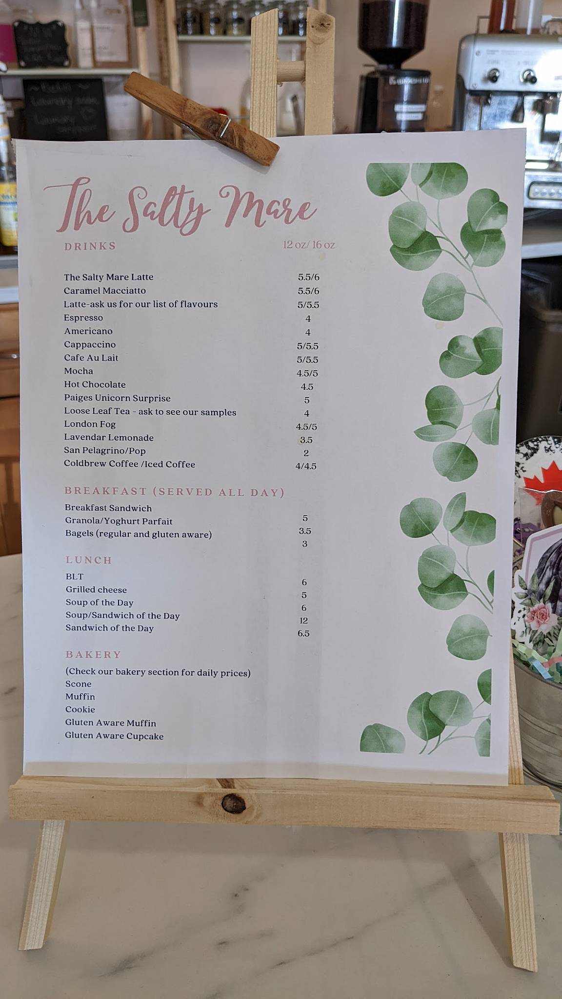 Menu at The Salty Mare Mercantile cafe, Duchess