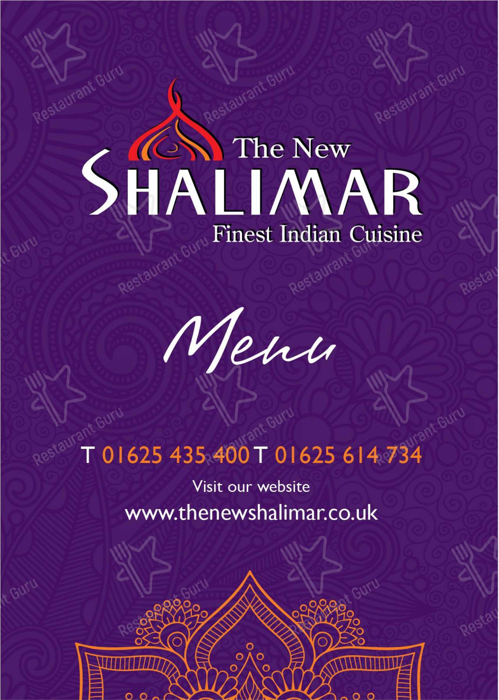 Menu at The Shalimar Restaurant, Macclesfield