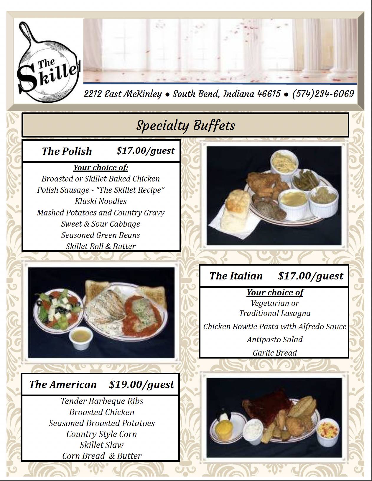 Menu at The Skillet Restaurant and Catering, South Bend