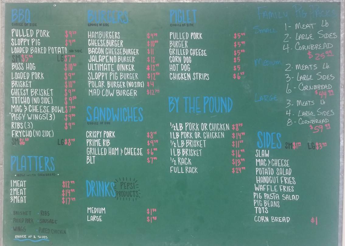 Menu at The Sloppy Pig BBQ, Vernal, W 500 N