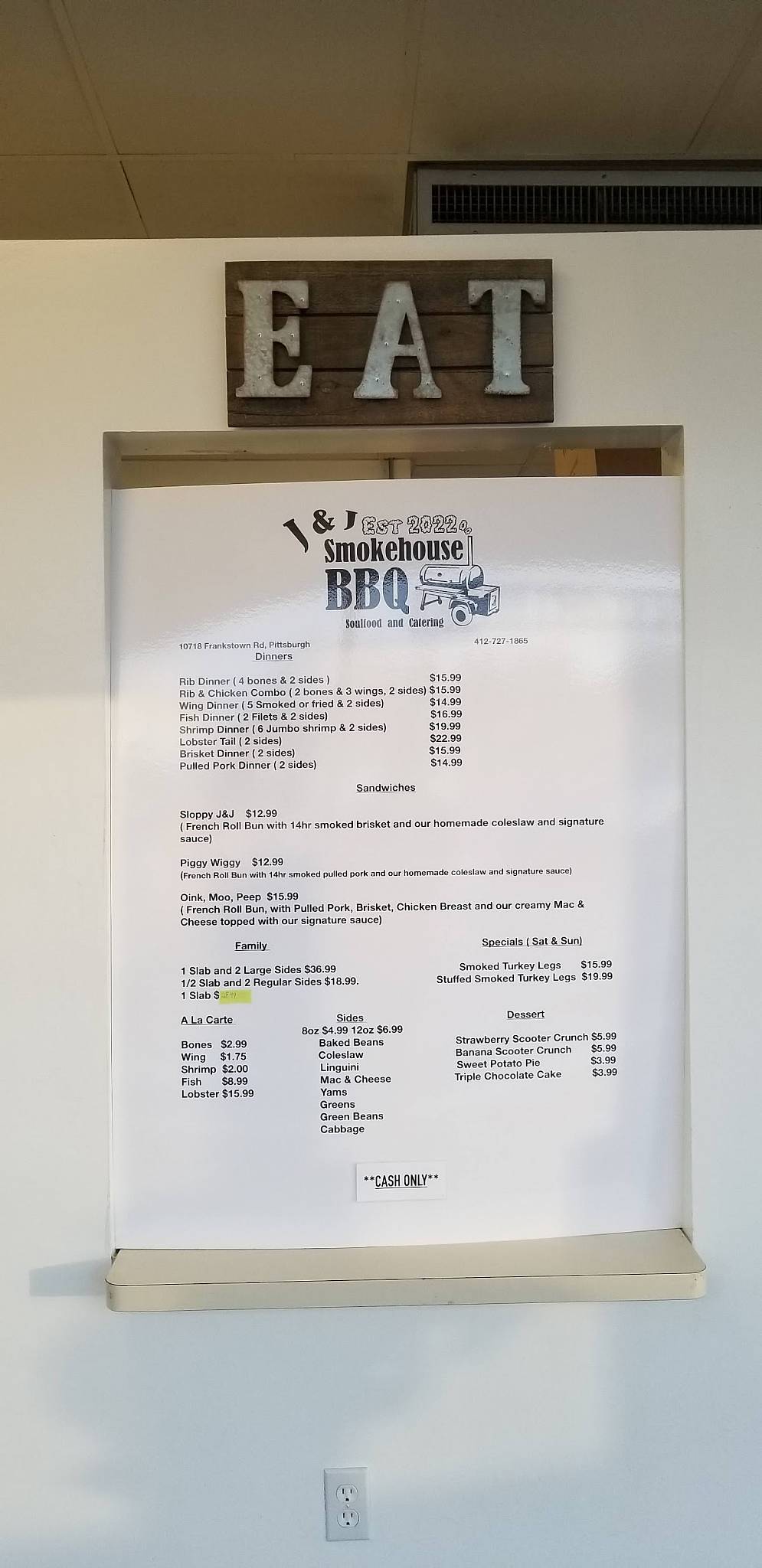 Menu at The Smokehouse BBQ, Pittsburgh