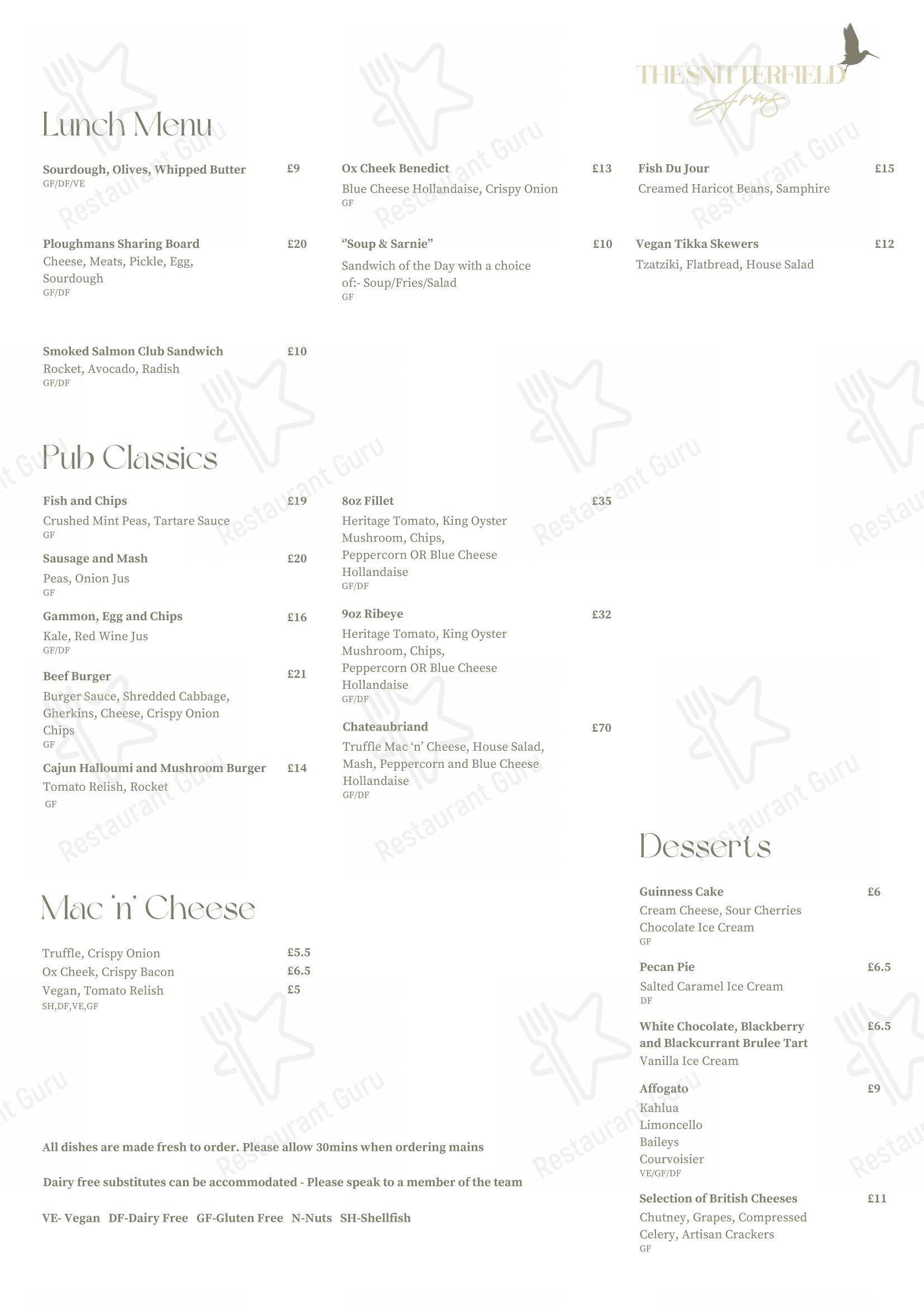 Menu at The Snitterfield Arms pub & bar, Stratford-upon-Avon