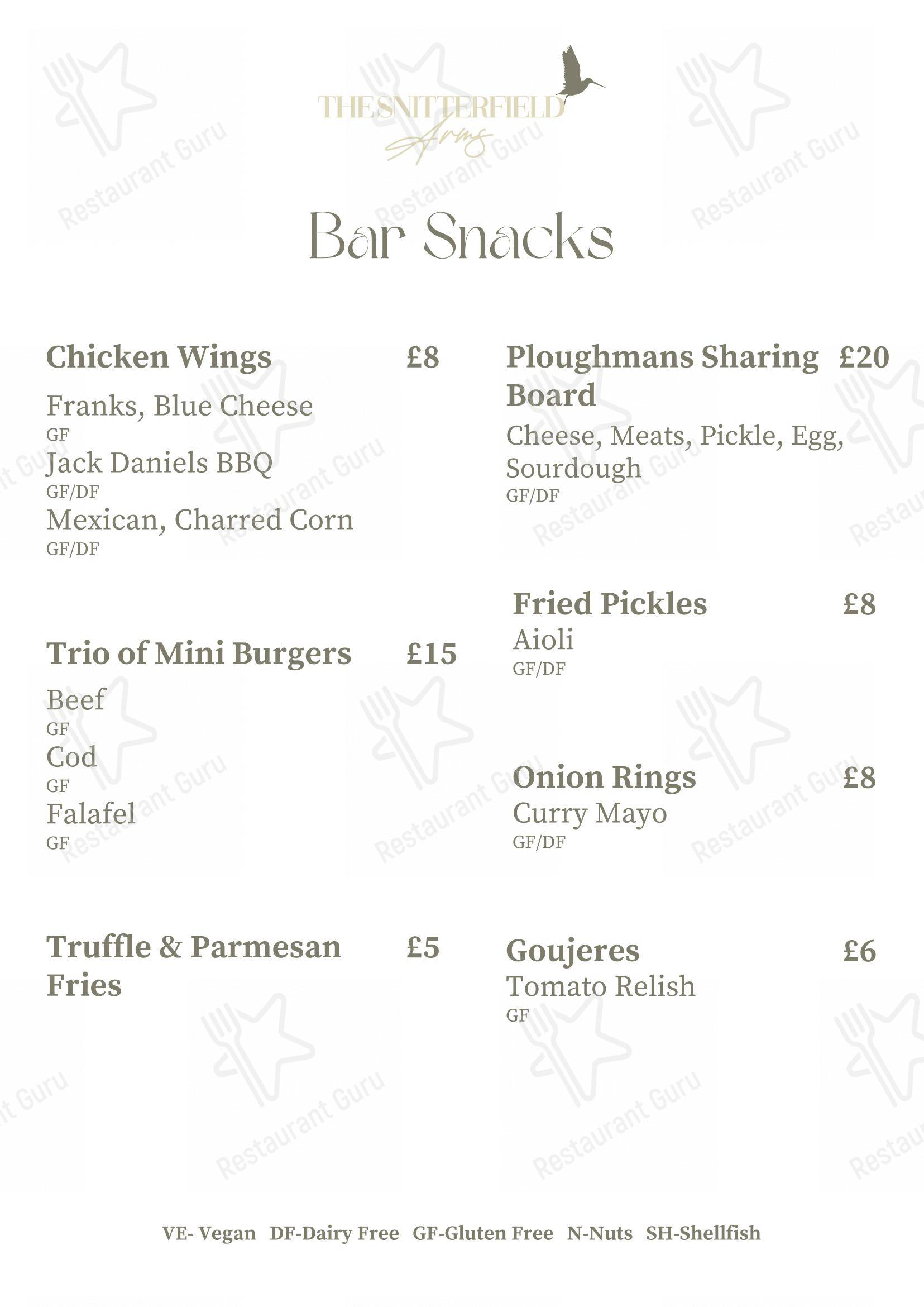 Menu at The Snitterfield Arms pub & bar, Stratford-upon-Avon
