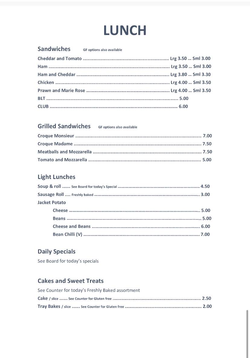 Menu at The Snug Cafe and Coffee House, Dronfield