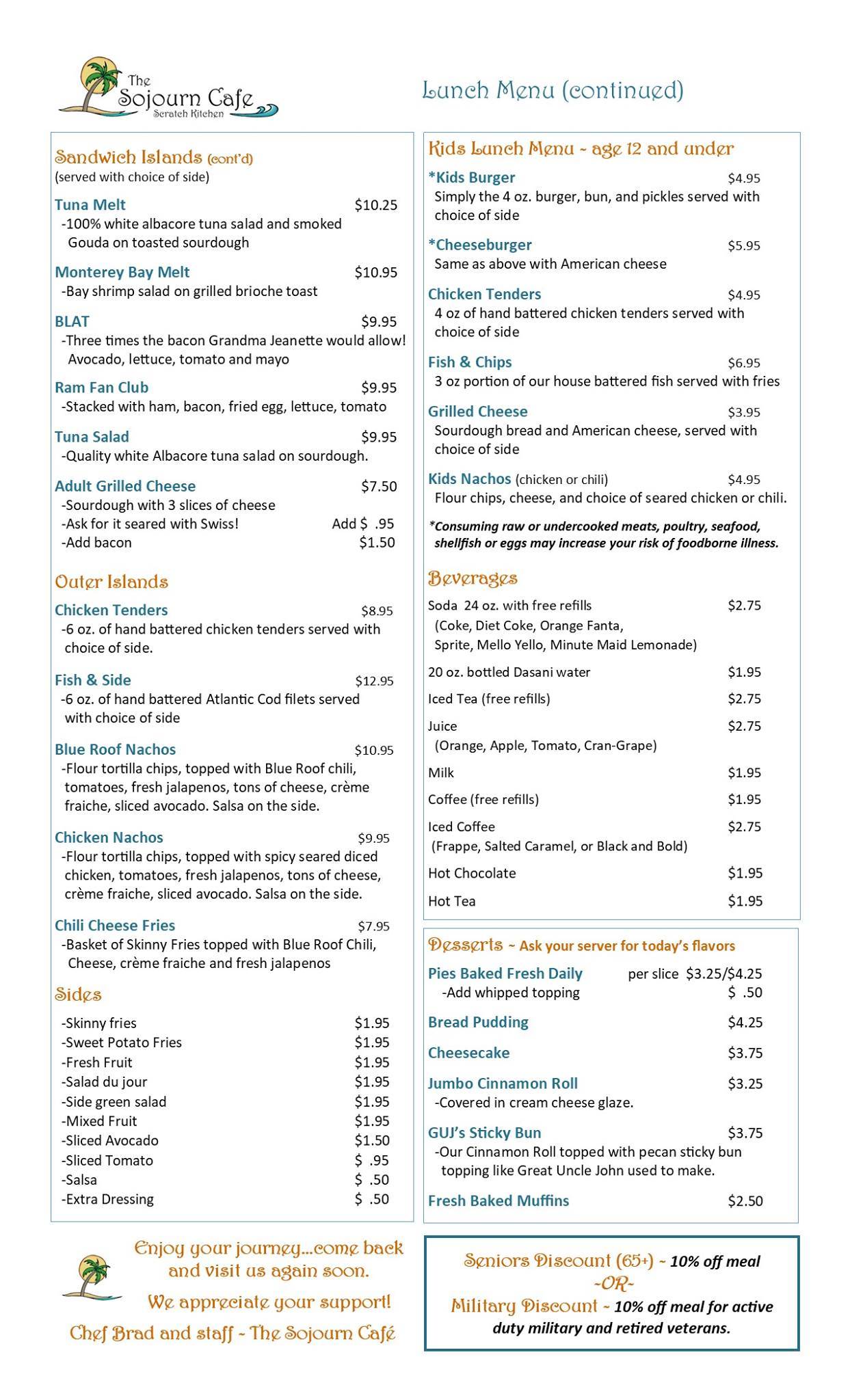 Carta de The Sojourn Cafe, Ralston