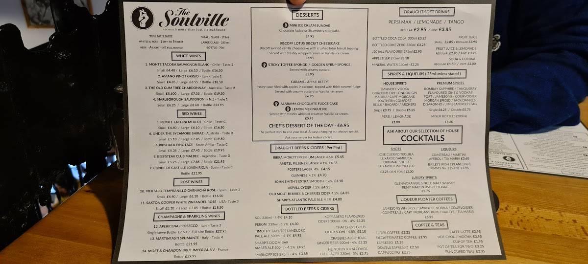 Menu at The Soulville Steakhouse, Nottingham