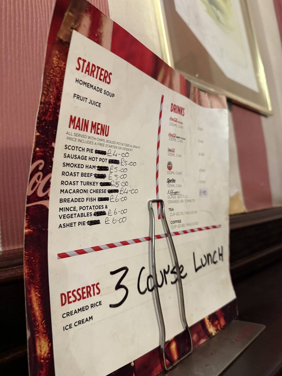 Menu at The Star Bar, Glasgow, 537-539 Eglinton St